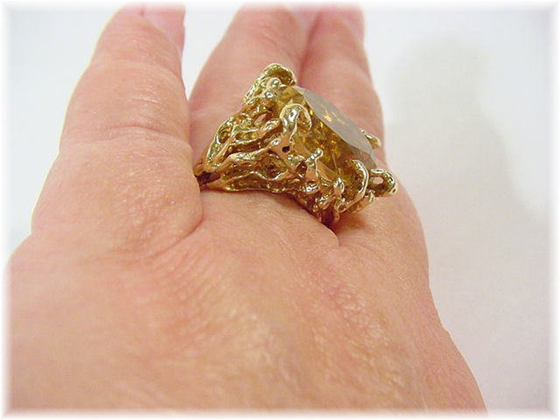 14K Gold 22 Ct Citrine Wire Gold Nugget Ring, Goldsmith Custom One of A ...