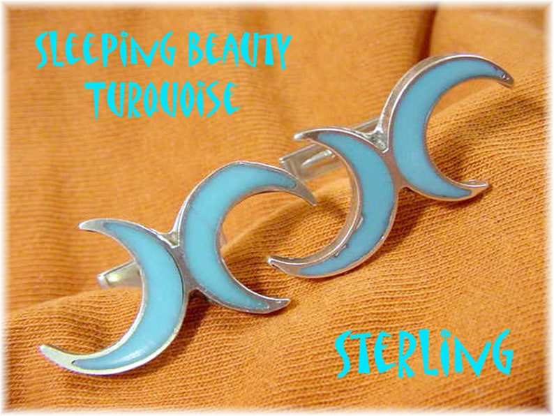 Double Crescent Moons Sleeping Beauty Turquoise Sterling | Etsy
