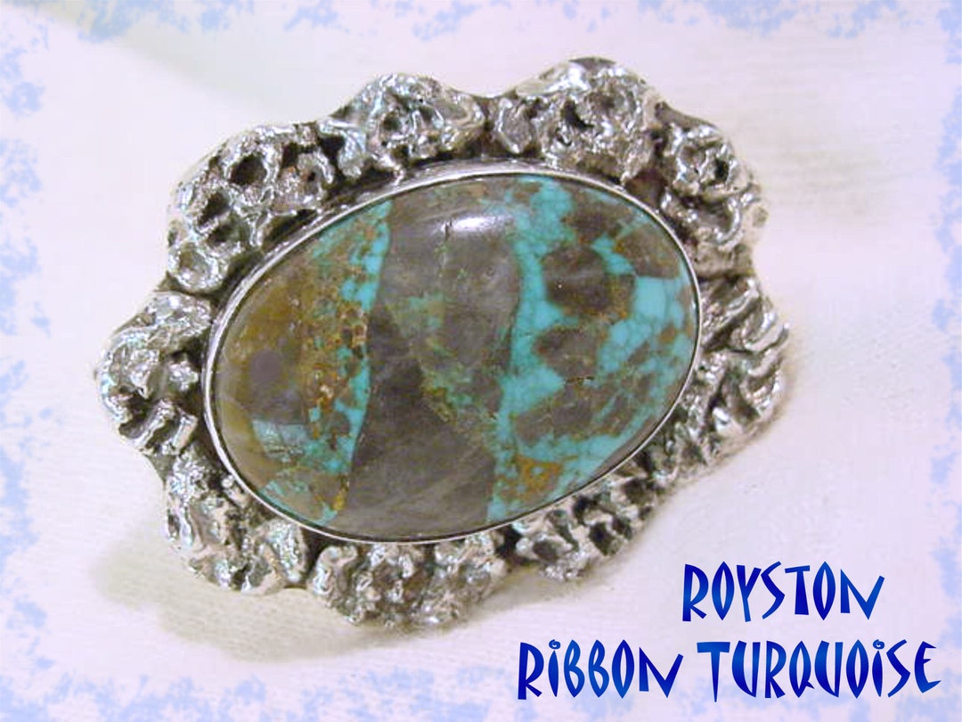 Royston Ribbon Turquoise Sterling Silver Sand Cast Large Ring - RARE ...