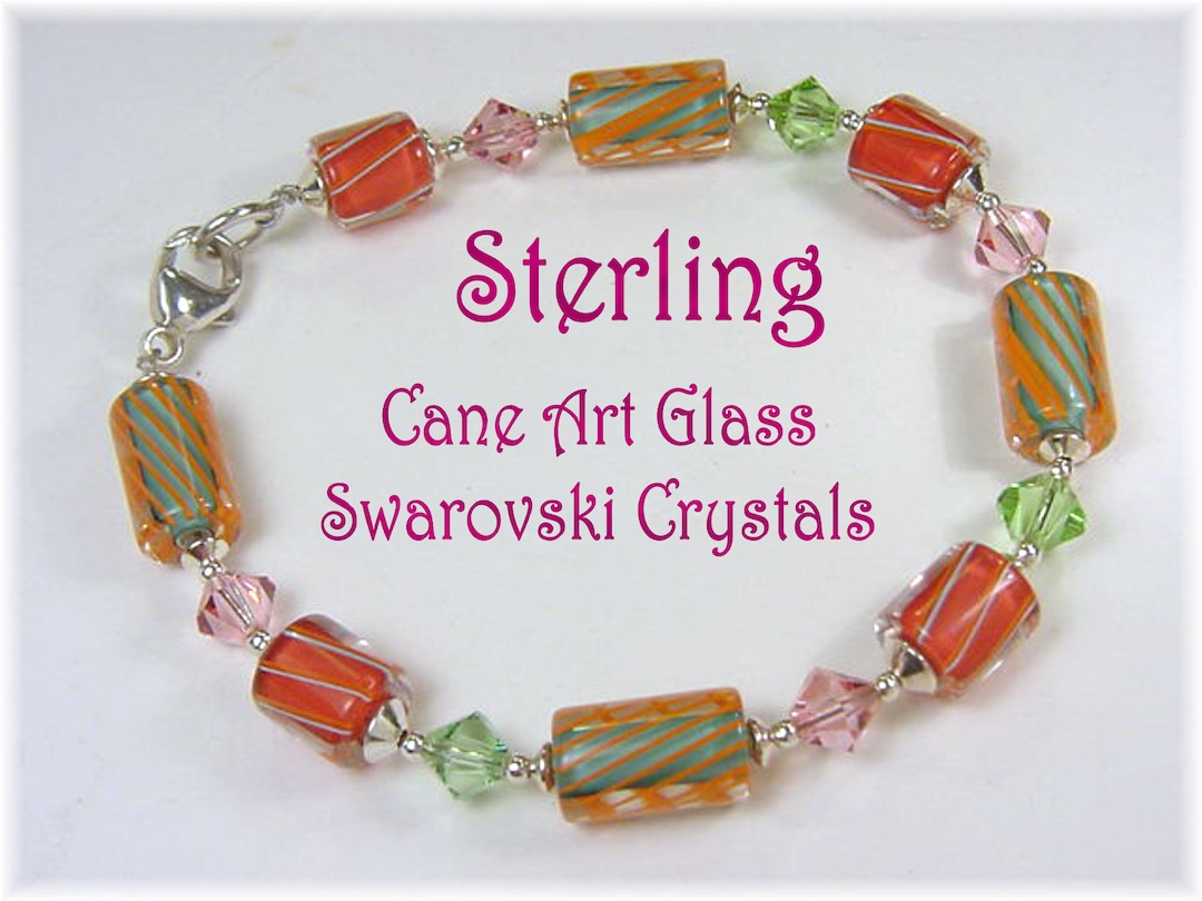 David Christensen Cane Glass Sterling Silver Art Glass Bead Bracelet ...