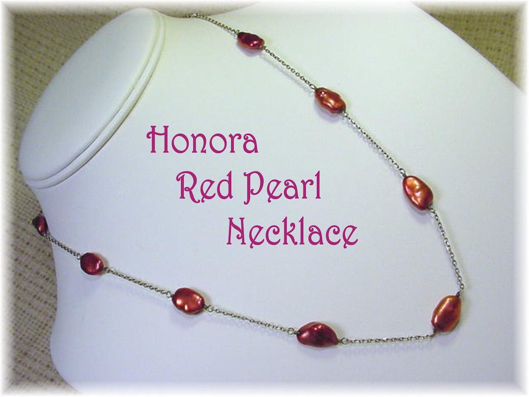 Honora Ruby Red Keshi Pearl Sterling Silver Station Necklace, 10 X 12 ...
