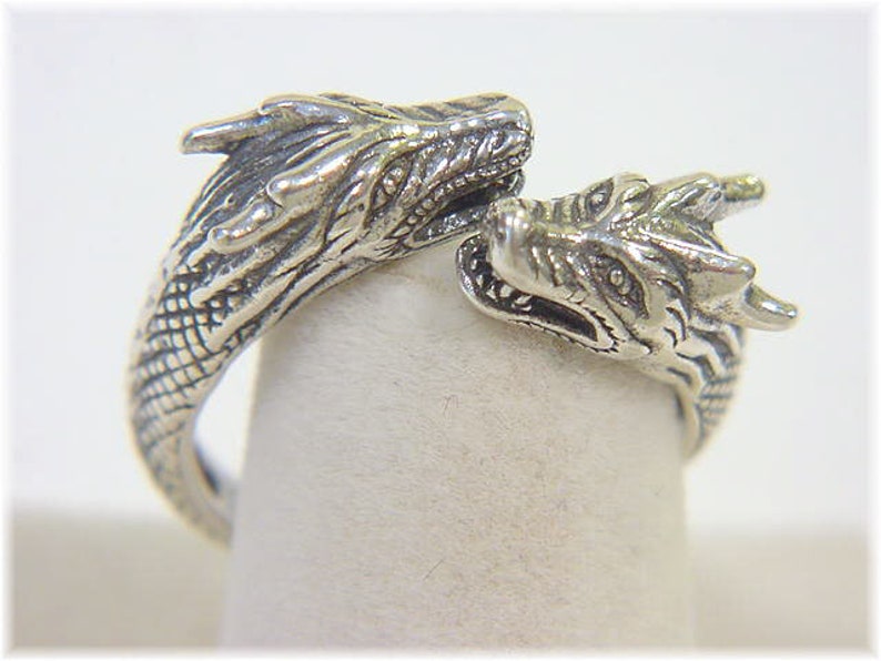 DRAGON Double Head Sterling Silver Ring Size 7 1/2 to 8 - Etsy
