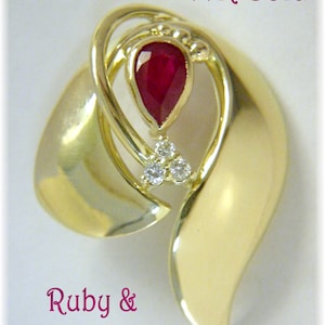 14K Gold 2 Ct Ruby Tear Drop Diamond Pendant, 14K Gold Ruby Pendant ...