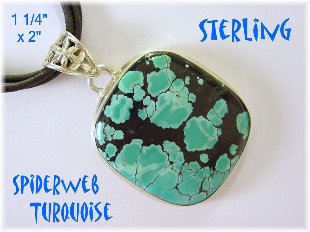 Spiderweb Turquoise Pendant, Sterling Silver Pendant Leather Necklace ...