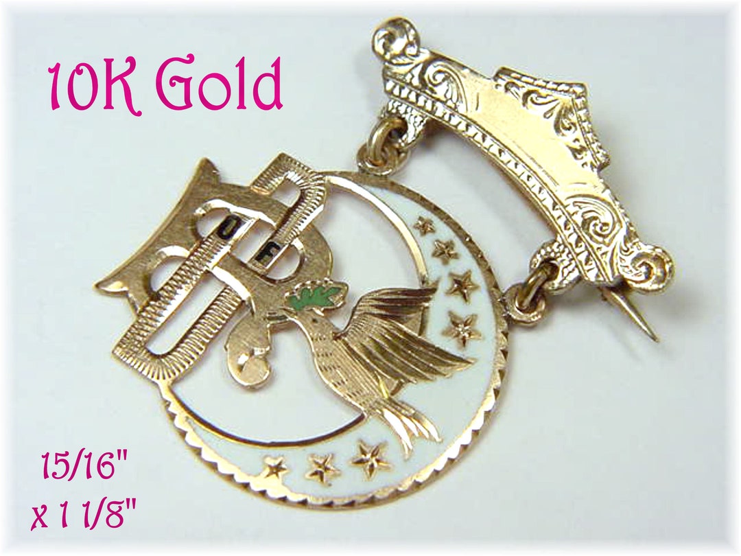 10K Gold Daughters of Rebekah Odd Fellows Brooch Pin Dove of Peace ...