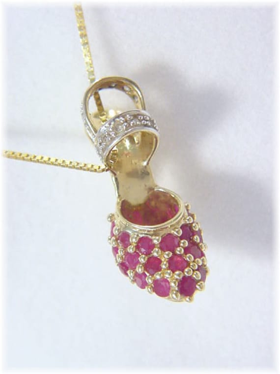 10K Gold High Heel Shoe Ruby Diamond Pendant, 10K Gol… - Gem