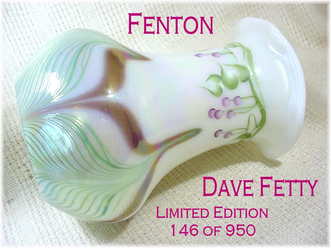 Dave Fetty Fenton Vase, Hand Painted Pulled Feather Connoisseur ...