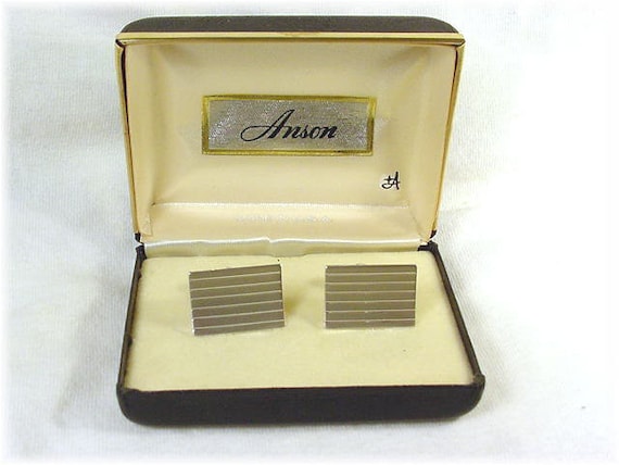 Anson Cufflinks, Mid Century Sterling Silver Modern L… - Gem