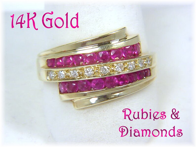 14K Gold 1 Ct Ruby Diamond Cluster Cocktail Ring Statement - Etsy