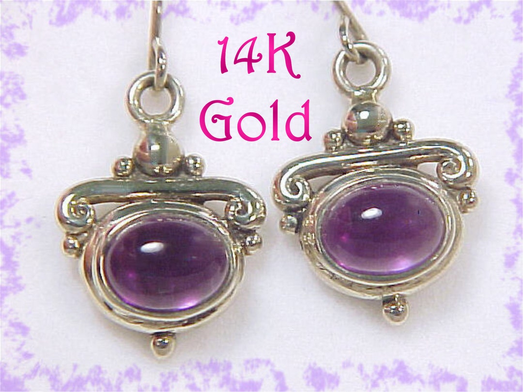 14K White Gold 2 Ct Amethyst Colonial Scroll Earrings, 14K Gold ...