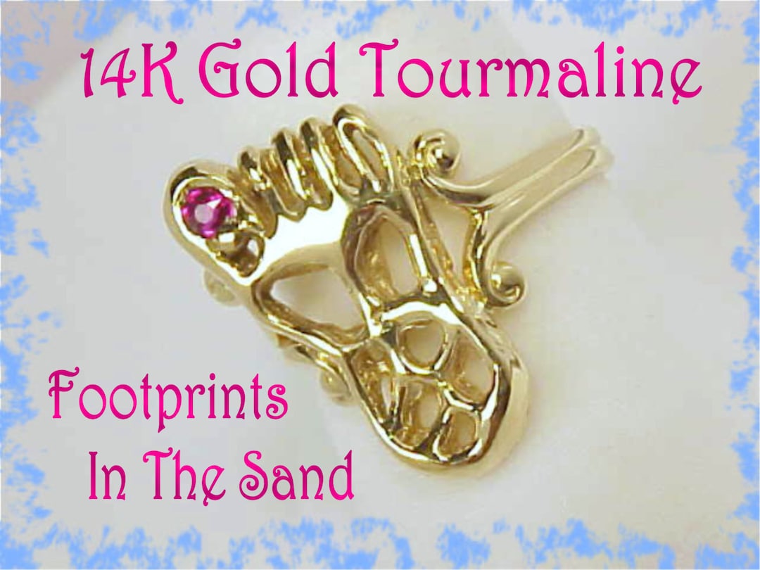 14K Gold Footprints in the Sand Pink Tourmaline Foot Ring, Custom ...