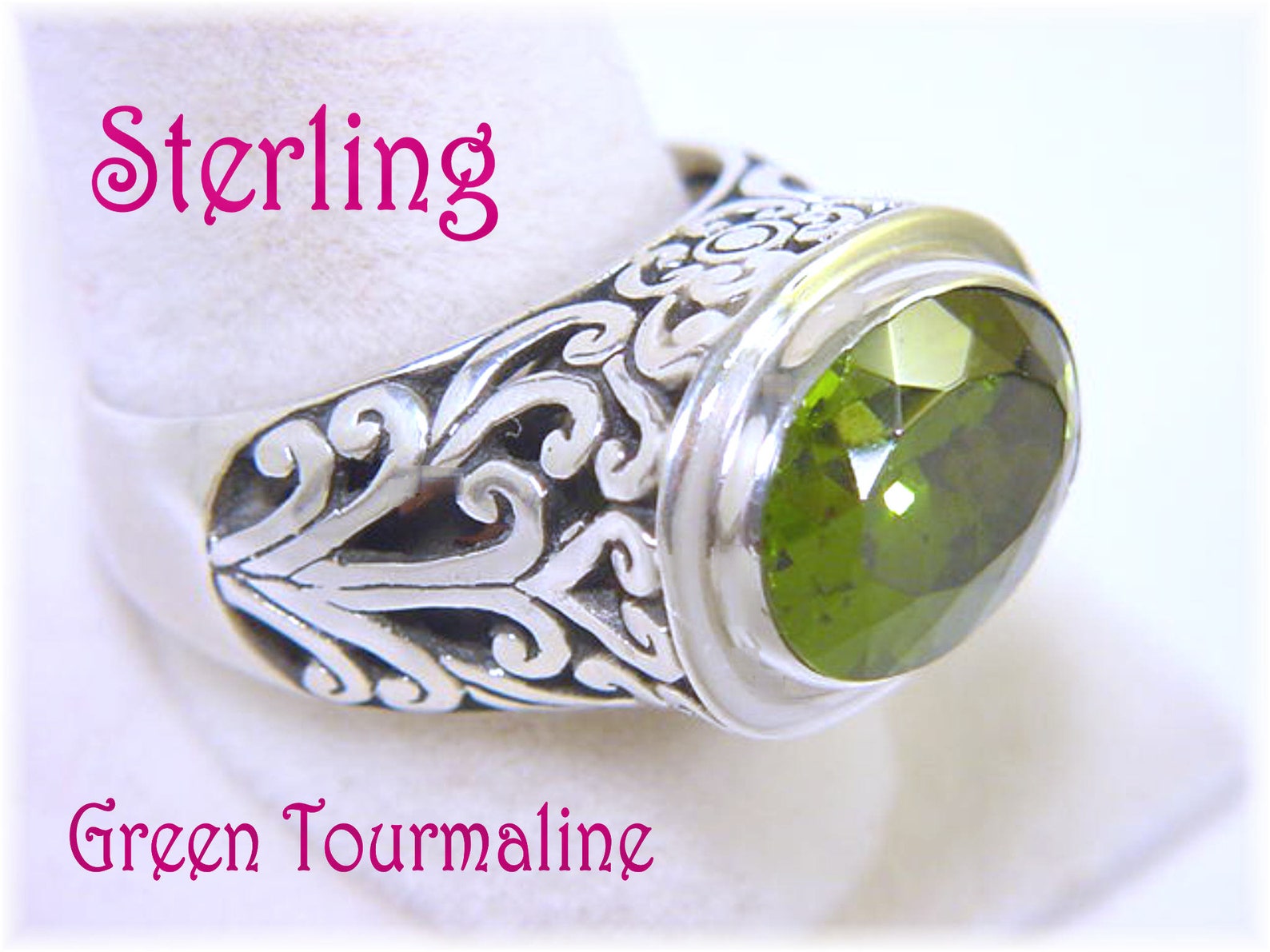 7 Ct Verdelite Green Tourmaline Sterling Silver Ring, Celtic Filigree ...