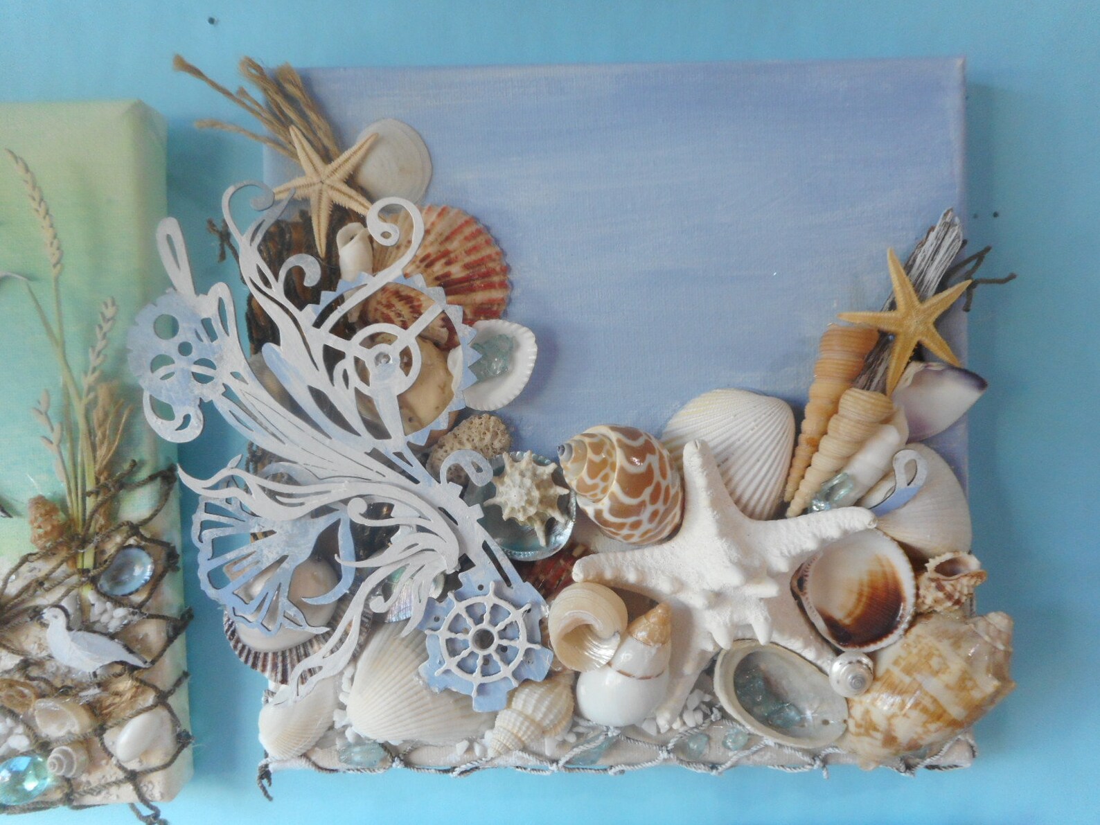 Beach Wall Hanging With Shells-sea Shell Wall Art-sea Shell Wall Plaque ...