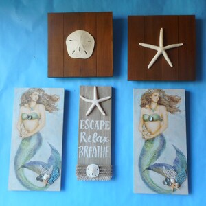 Sea Shell Wood Wall Plaque Sign-sea Shell Wall Art-coastal Nautical ...