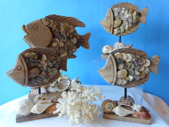 Sea Shell Wood Fish-Coastal Home Decor-Beach Decor-Sea Shell | Etsy