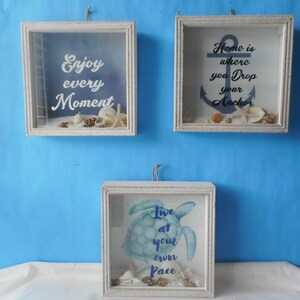 Coastal Seashell Shadow Boxes-beach Framed Wall Art-nautical Home Decor ...