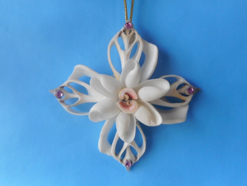 Sea Shell Cross and Flower Ornaments-coastal Ornament Coastal - Etsy