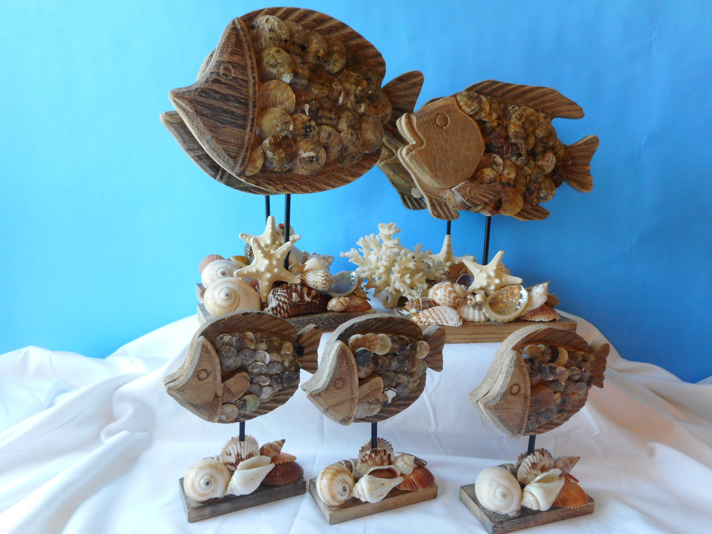 Sea Shell Wood Fish-Coastal Home Decor-Beach Decor-Sea Shell | Etsy