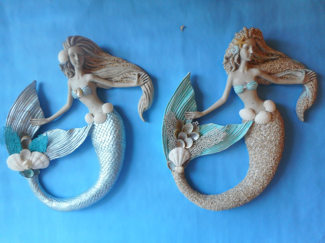 Seashell Wall Mermaid-mermaid Art Sculpture Statue coastal - Etsy