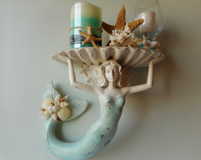 Seashell Wall Mermaid Shelf- Coastal Home Decor-mermaid Art-mermaids ...