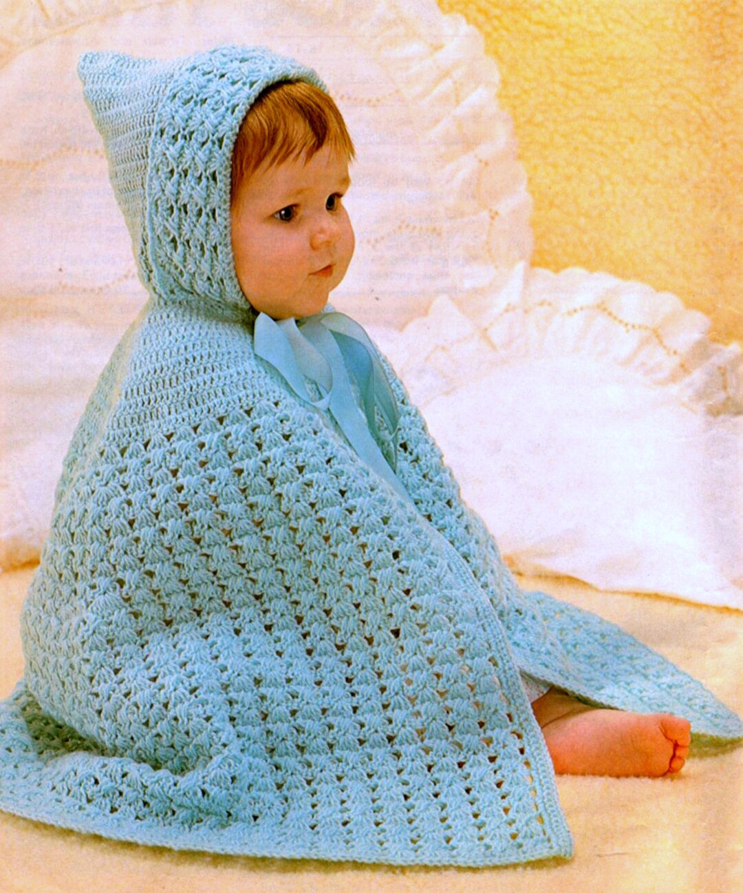 SALE *** Vintage Crochet Pattern PDF Baby Cape With Hood Cloak Wrap ...