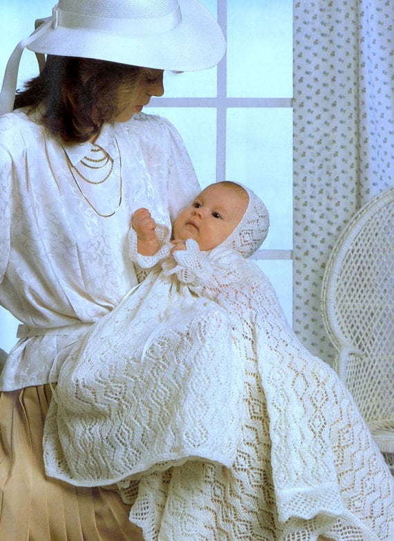 Vintage Knitting Pattern PDF Baby Christening Dress Bonnet | Etsy