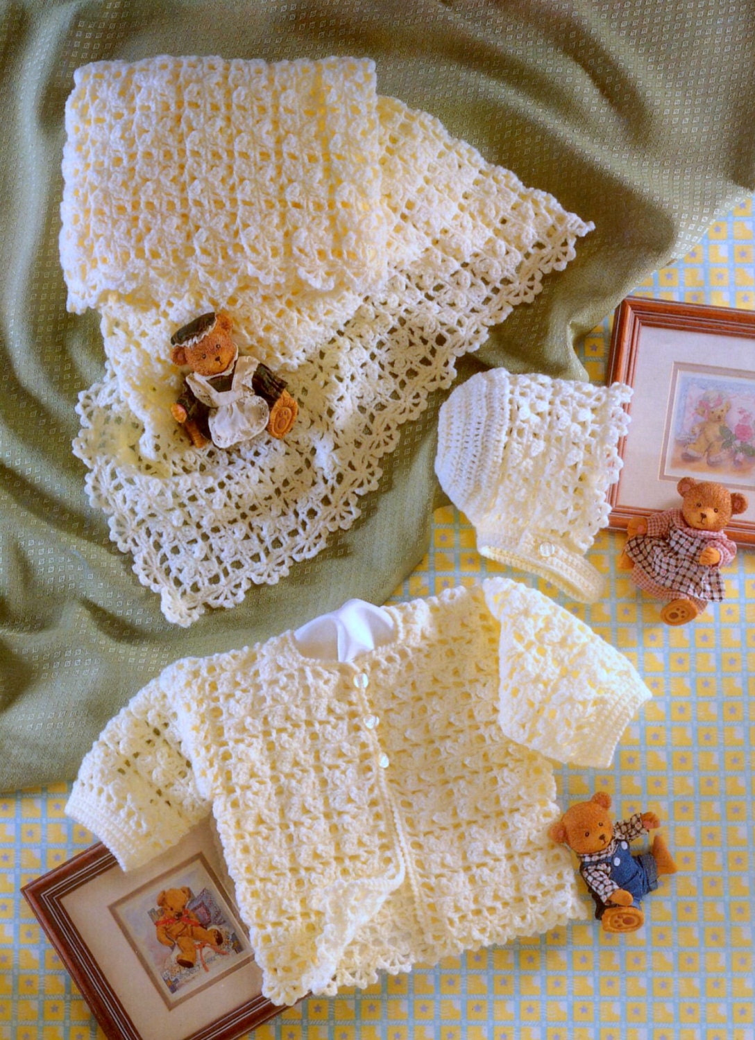 Vintage Crochet Pattern Matinee Set Baby Jacket Shawl Bonnet | Etsy UK