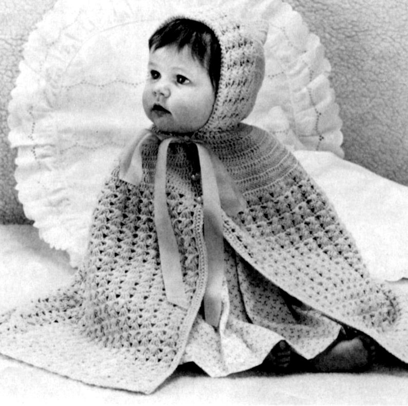 Vintage Crochet Pattern PDF Baby Cape With Hood Cloak Wrap | Etsy