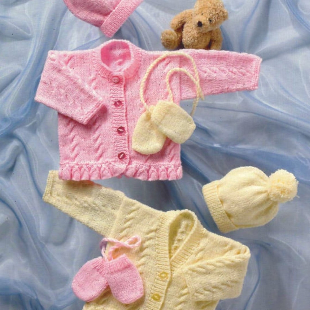 Vintage Knitting Pattern PDF Baby Pram Sets Cardigan Jacket Beanie Hat ...