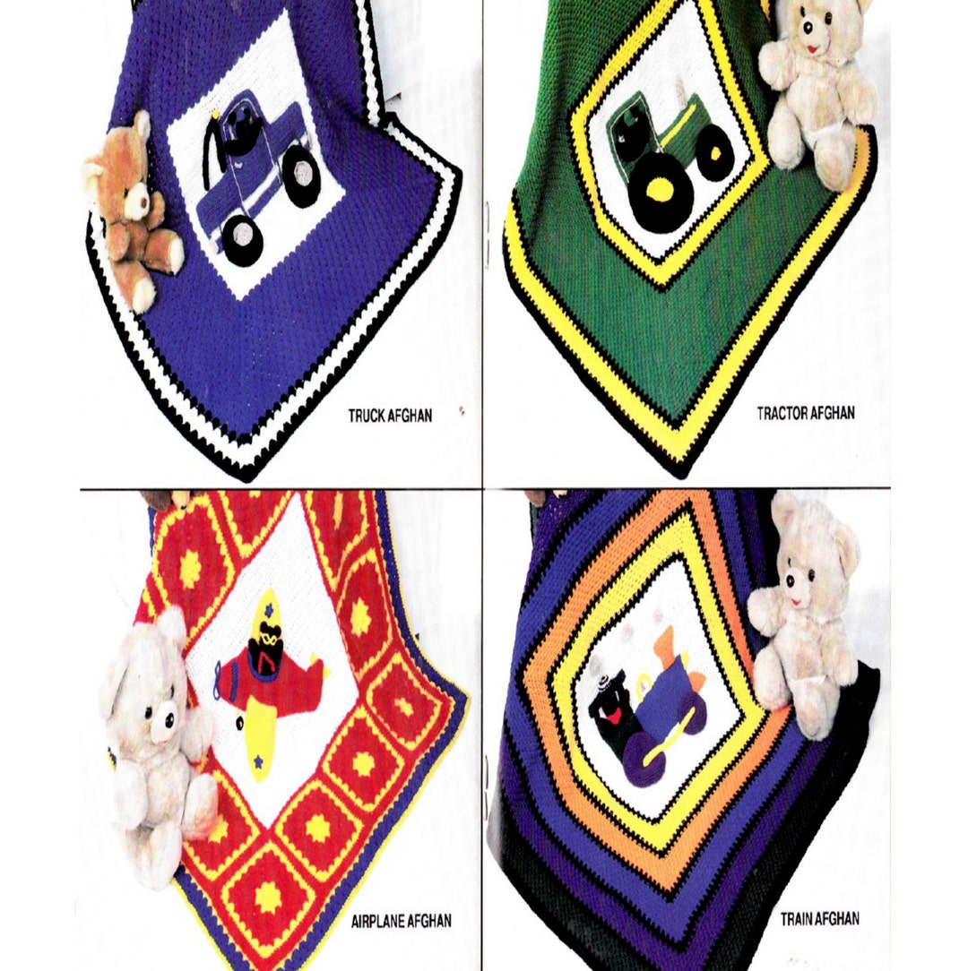 Vintage Crochet Pattern Booklet Five Afghans Truck Tractor Airplane ...