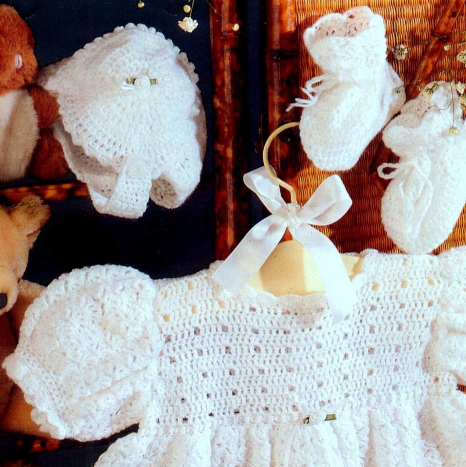 SALE *** Vintage Crochet Pattern Matinee Set Baby Dress Bonnet Hat and ...