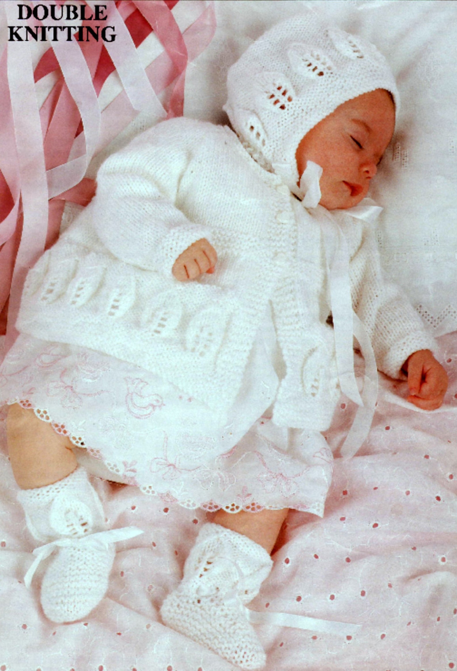 Vintage Knitting Pattern Matinee Set Leaf Pattern Baby Coat Bonnet and ...