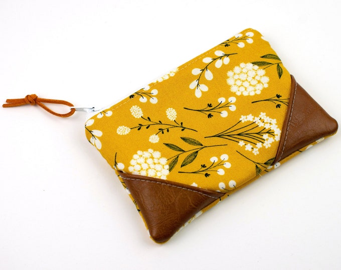 Yellow Boho Floral Coin Purse, Small Minimalist Wallet, Cute Zipper ...
