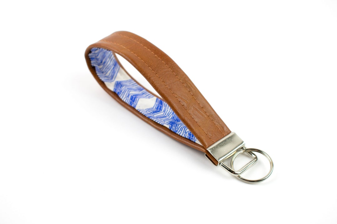 Faux Leather Vegan Keychain, Fabric Key Fob, Geometric Key Holder ...