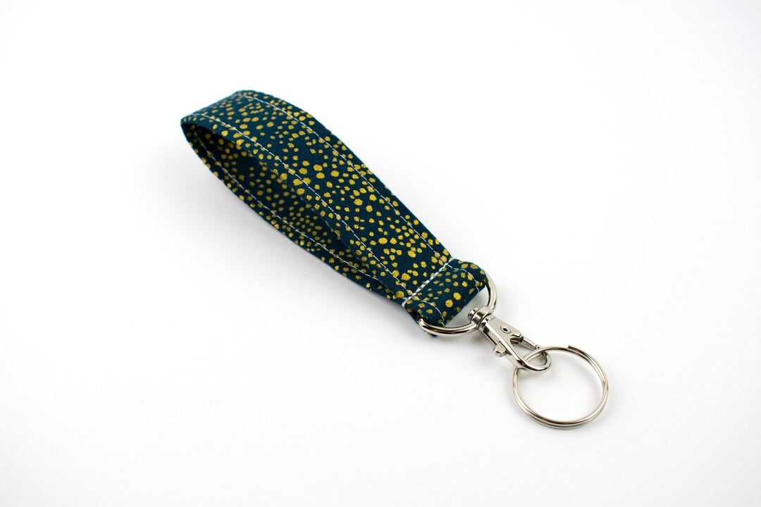 Geometric Fabric, Wristlet Keychain, Polka Dot Key Fob, Vegan Key Strap ...
