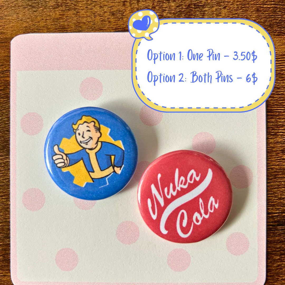 Vault Boy and Nuka Cola Buttons, Fallout Buttons - Etsy
