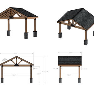 18' X 12' Timber Frame Pavilion Building Plans - Gable Roof With ...
