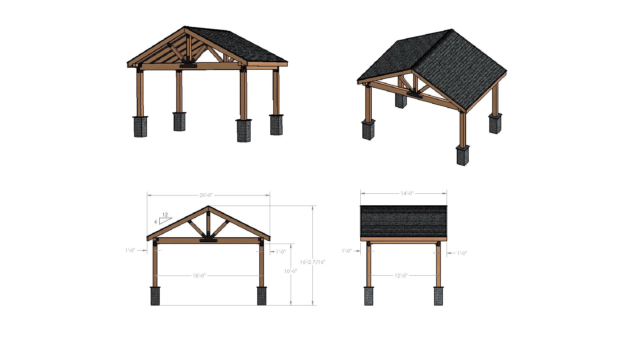 18' X 12' Timber Frame Pavilion Building Plans - Gable Roof With ...