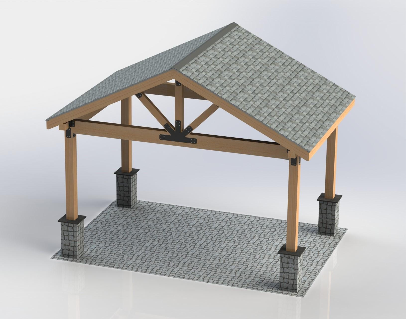 18' X 12' Timber Frame Pavilion Building Plans - Gable Roof With ...