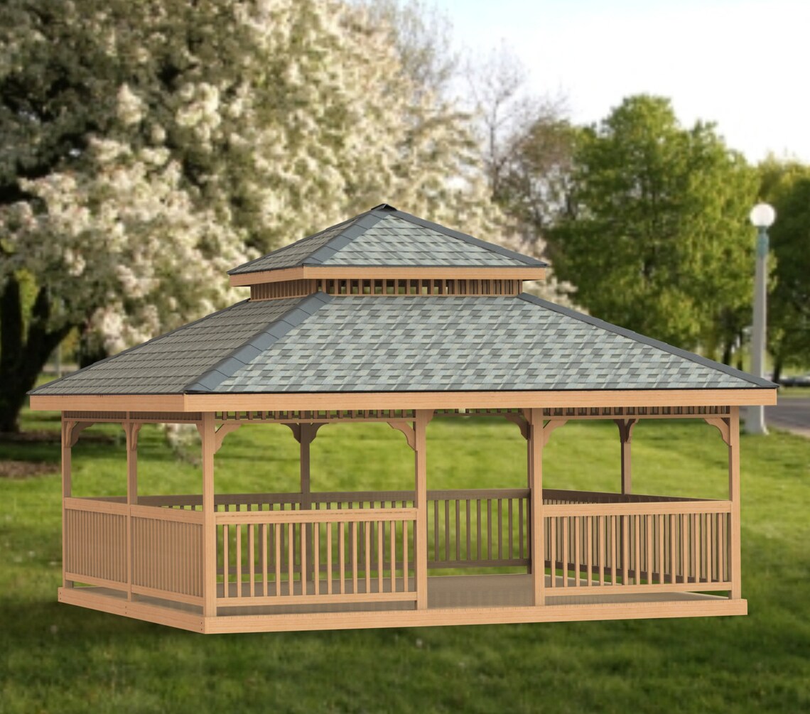 Garden Gazebo Building Plans I Double Hip Roof - 20 X 20 - Etsy