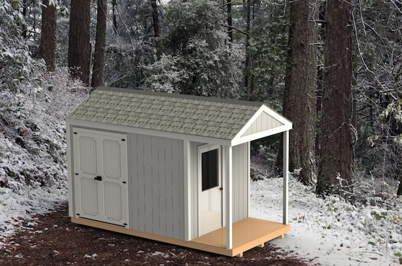 Garden Shed with Porch Detailed Building Plans 8 x 16 | Etsy