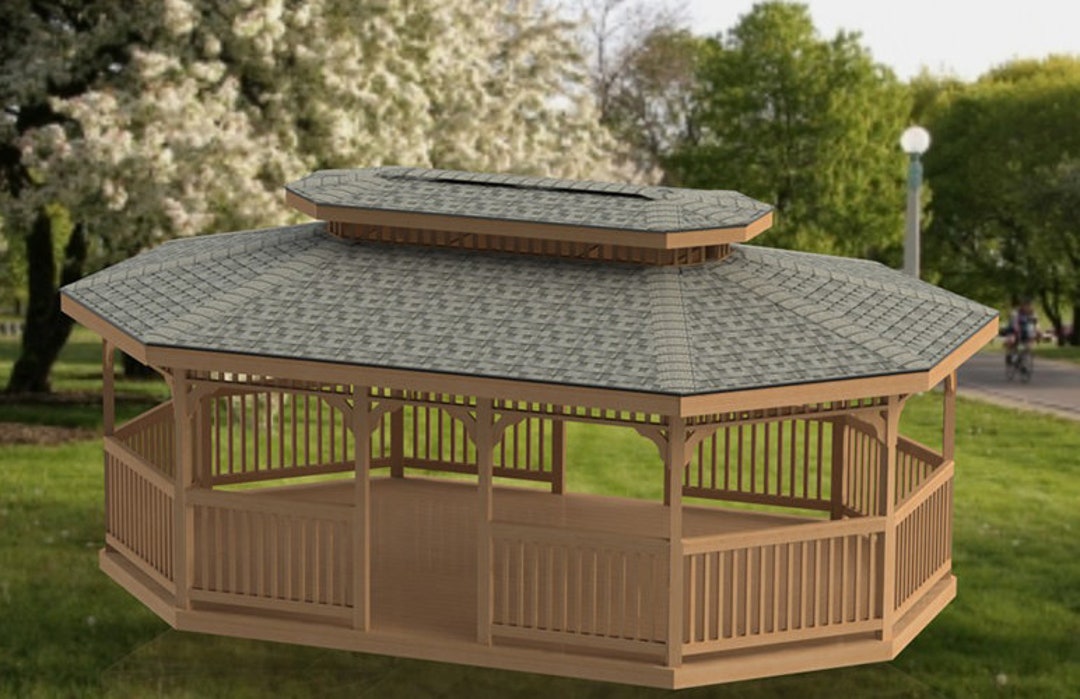 Oval Garden Gazebo Building Plans Double Hip Roof - 16 X 24 - Etsy