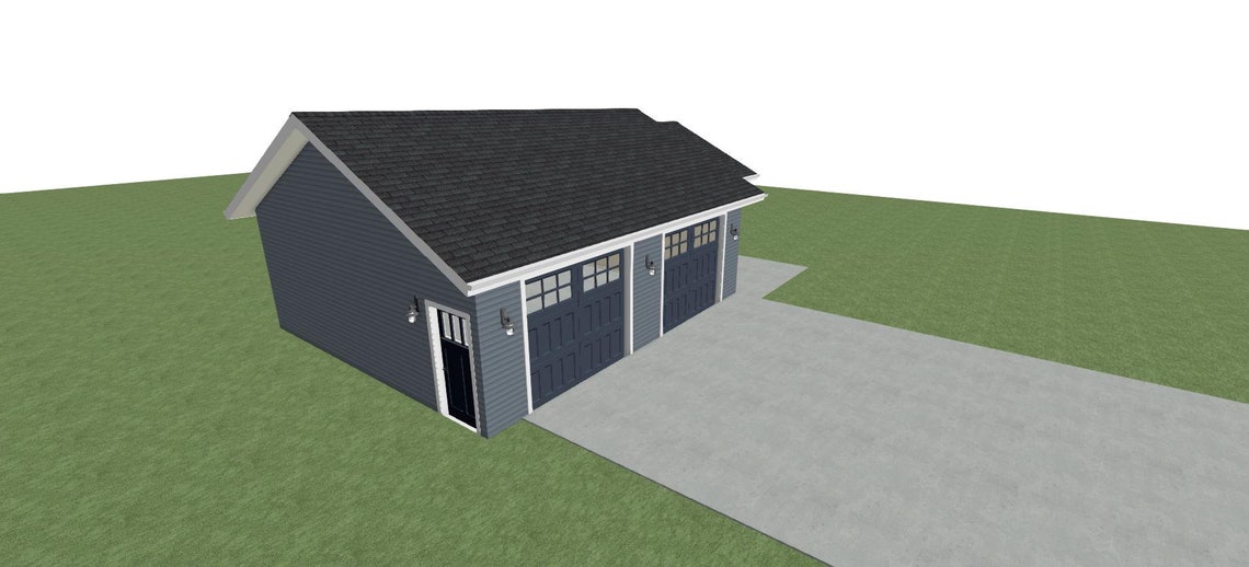 Double Garage 001 Building Plans 24' X 28' With 12' X 18' Shop ...