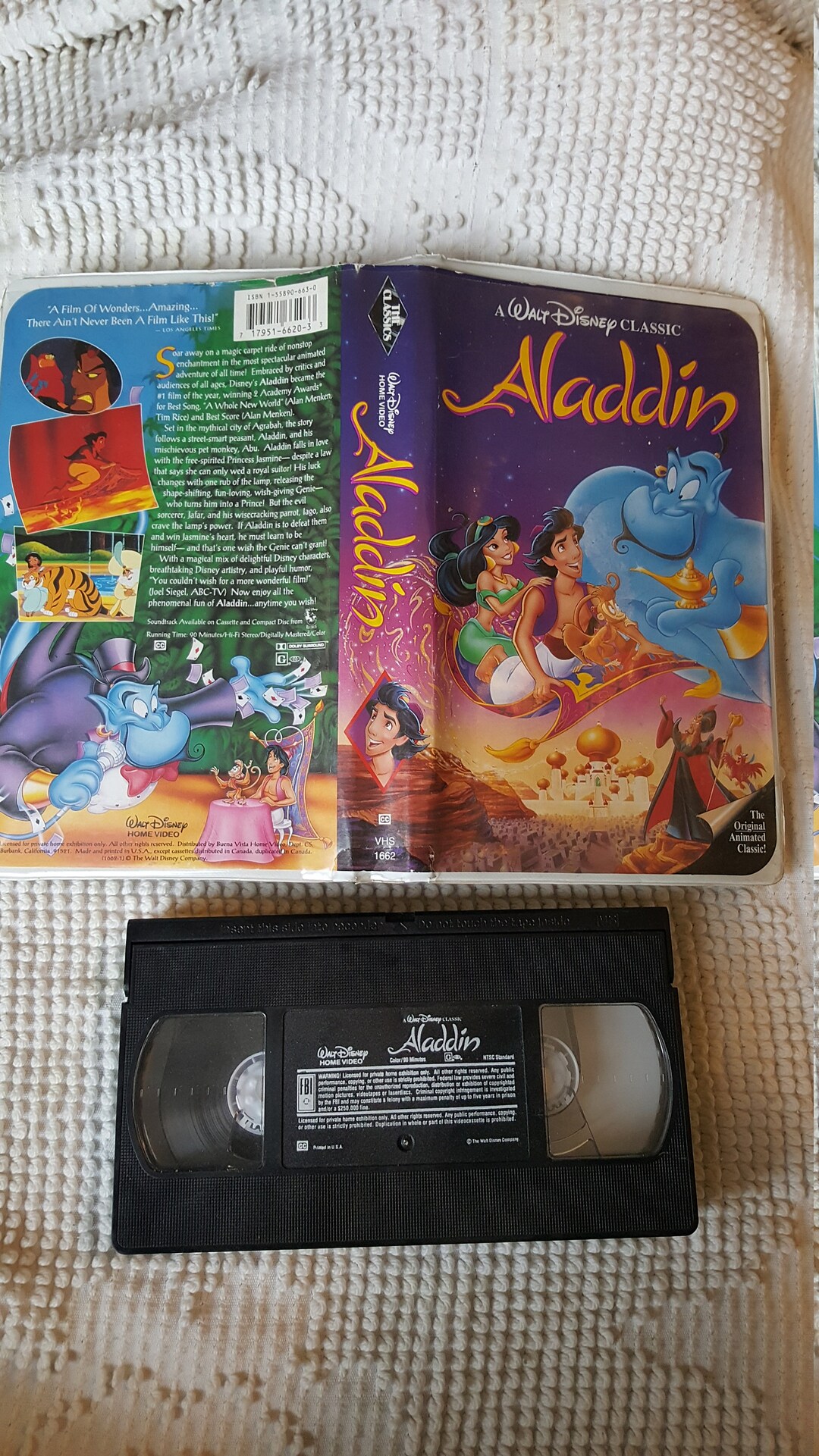 1993 VHS Walt Disney Home Video Aladdin Buena Vista Black Diamond ...
