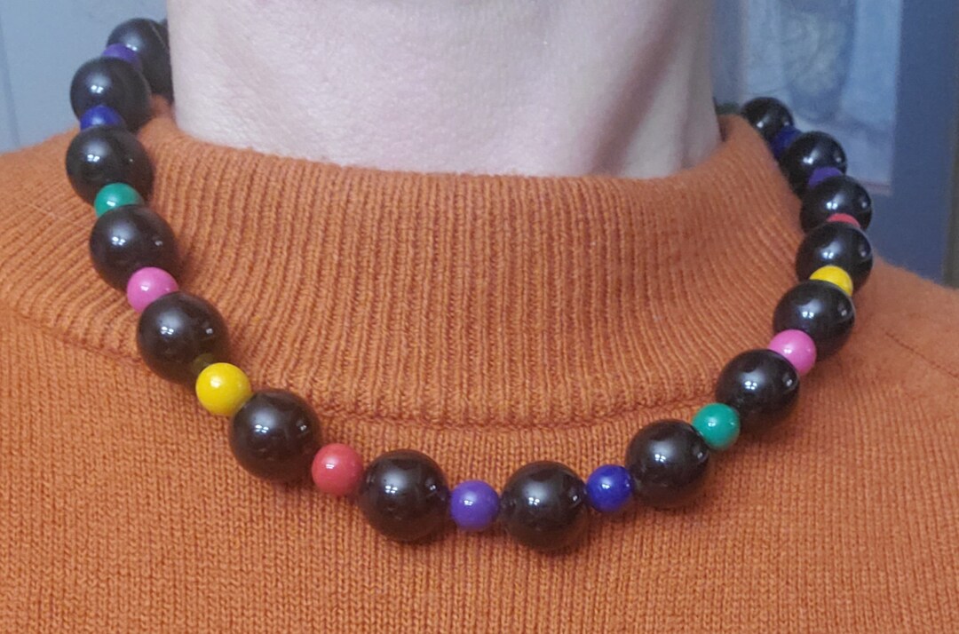 80s Plastic Beaded Costume Jewelry Necklace 18" - Etsy