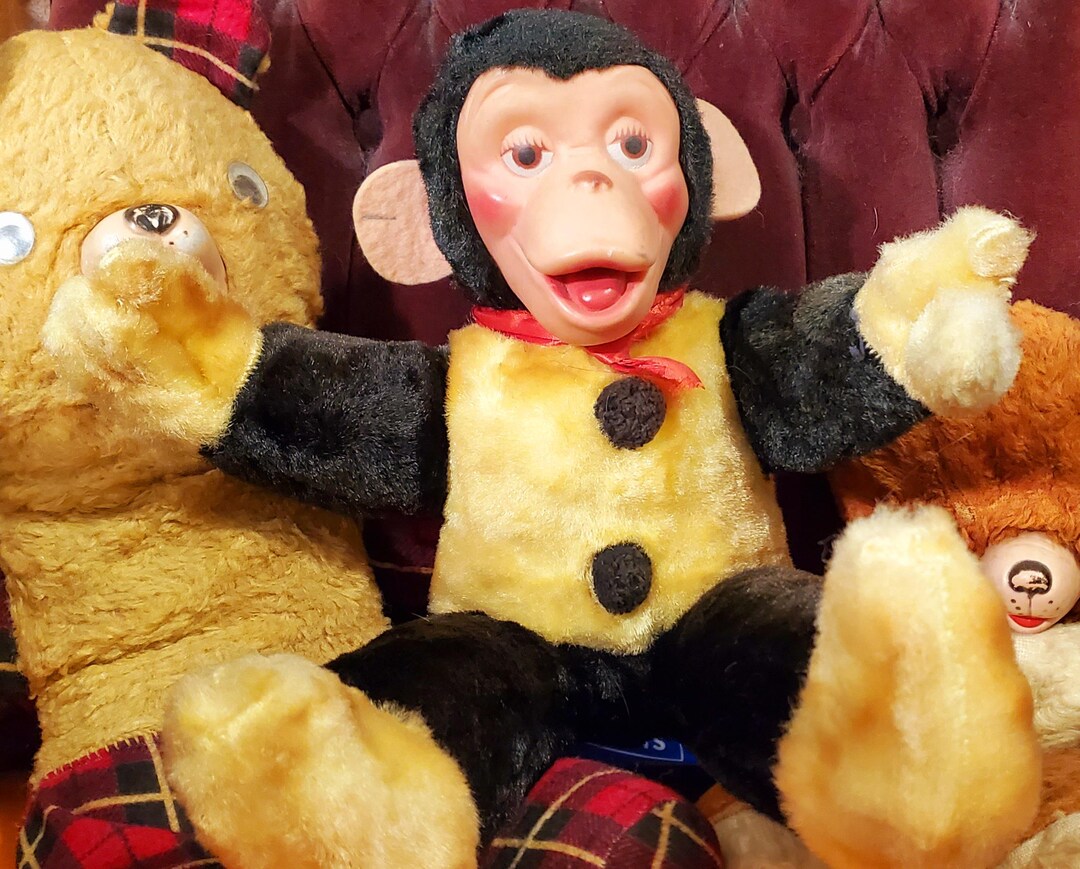 1950's Stuffed Rubber Face Chimp Wire Arms Sawdust Stuffed Animal 16 ...