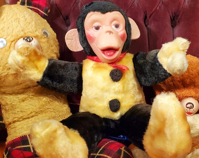 1950's Stuffed Rubber Face Chimp Wire Arms Sawdust Stuffed Animal 16 ...