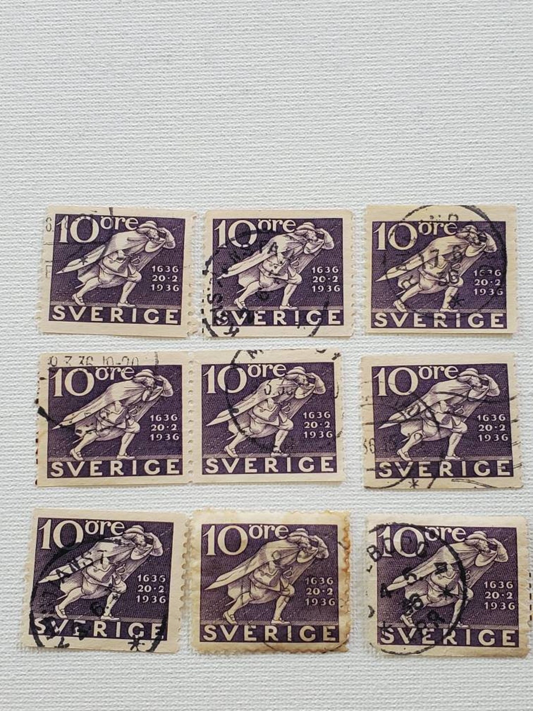1936 Sweden 10 Ore Used Postage Stamps Sverige 300th Post Office ...