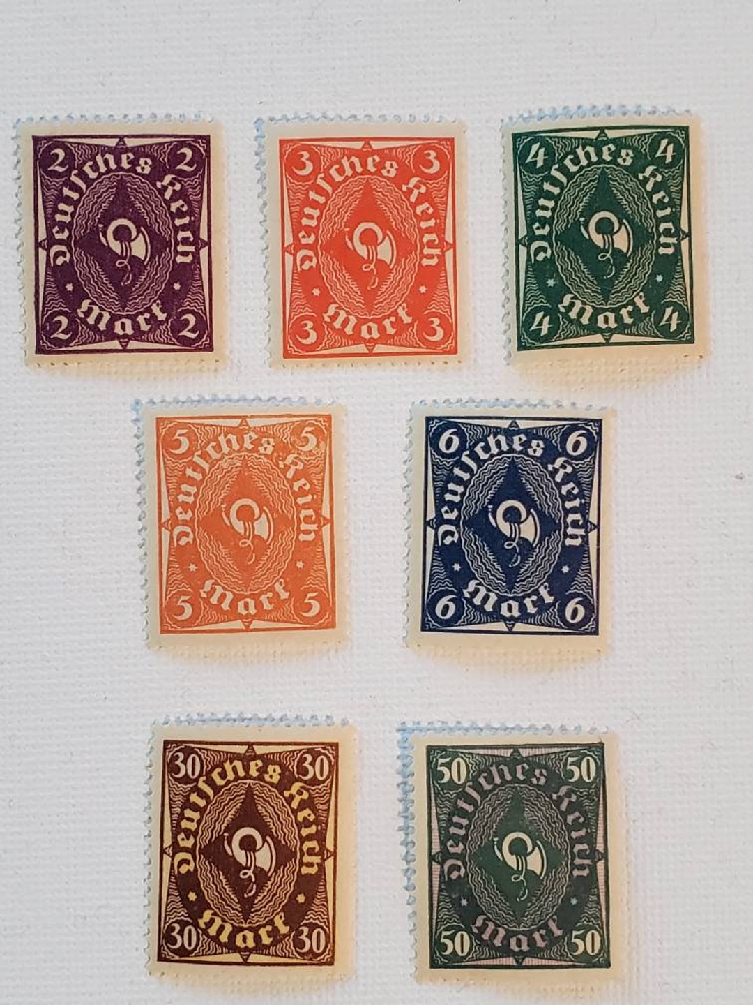 1920s Germany Post Horn 7 Stamps Shiny OG Unhinged Unused - Etsy