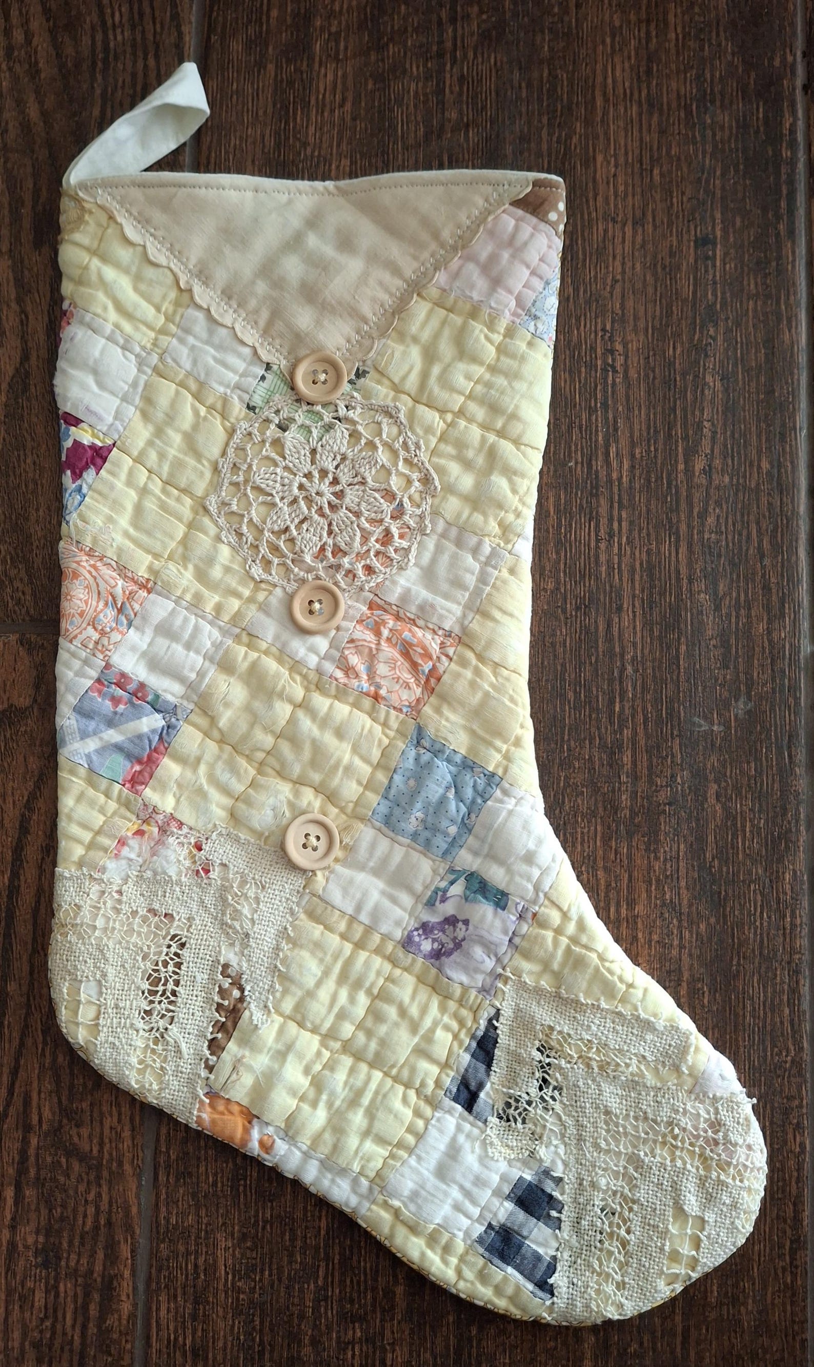 Farm House Style Cutter Quilt Stocking Upcycle Vintage Quilt and Laces ...